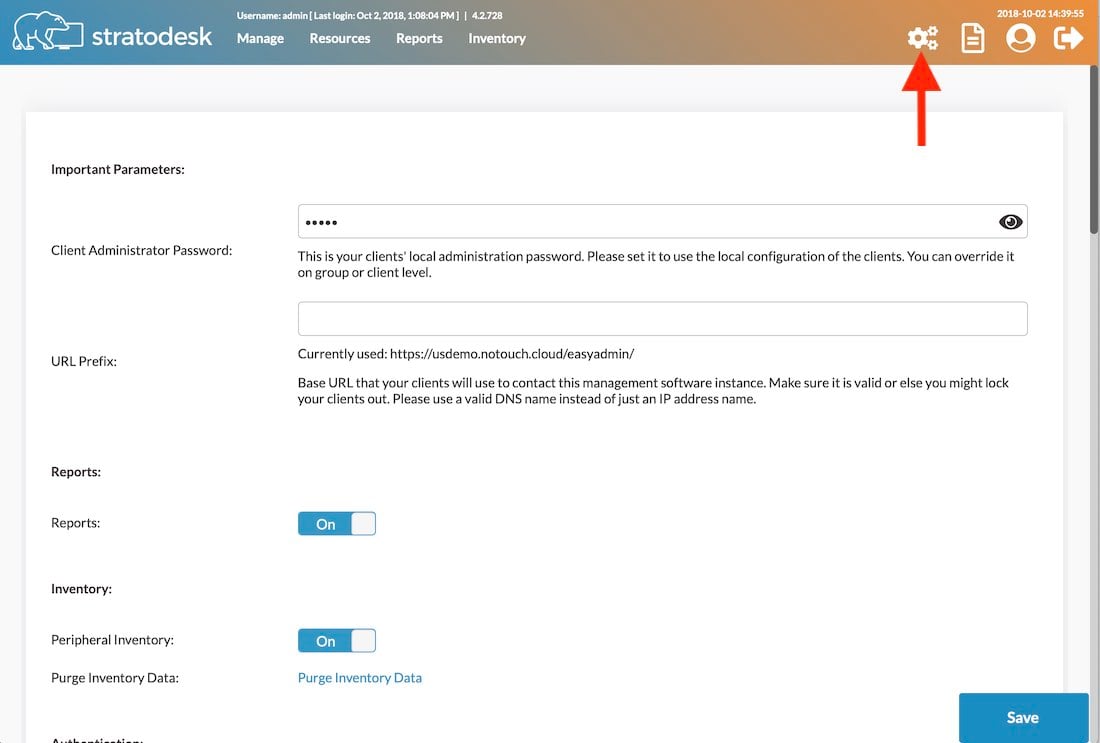 NoTouch Center Configuration Settings