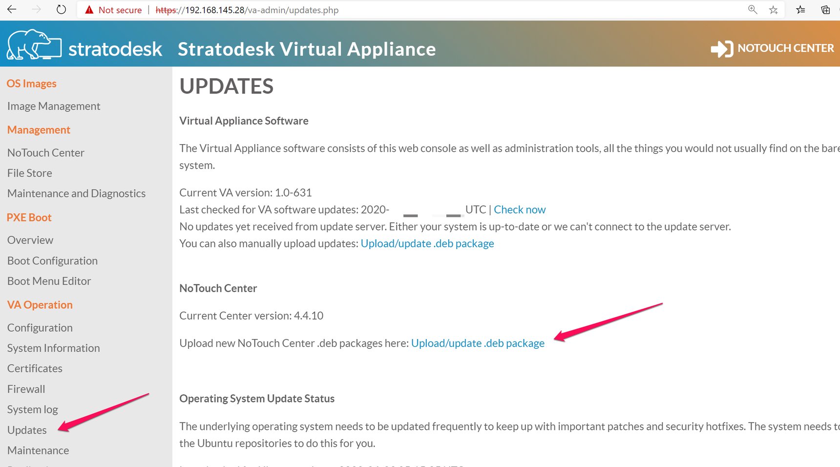 Updating Stratodesk NoTouch Center