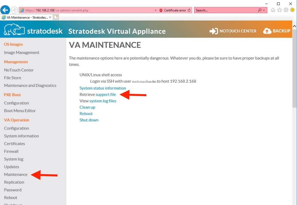 How to Retrieve a Virtual Appliance (VA) Support File
